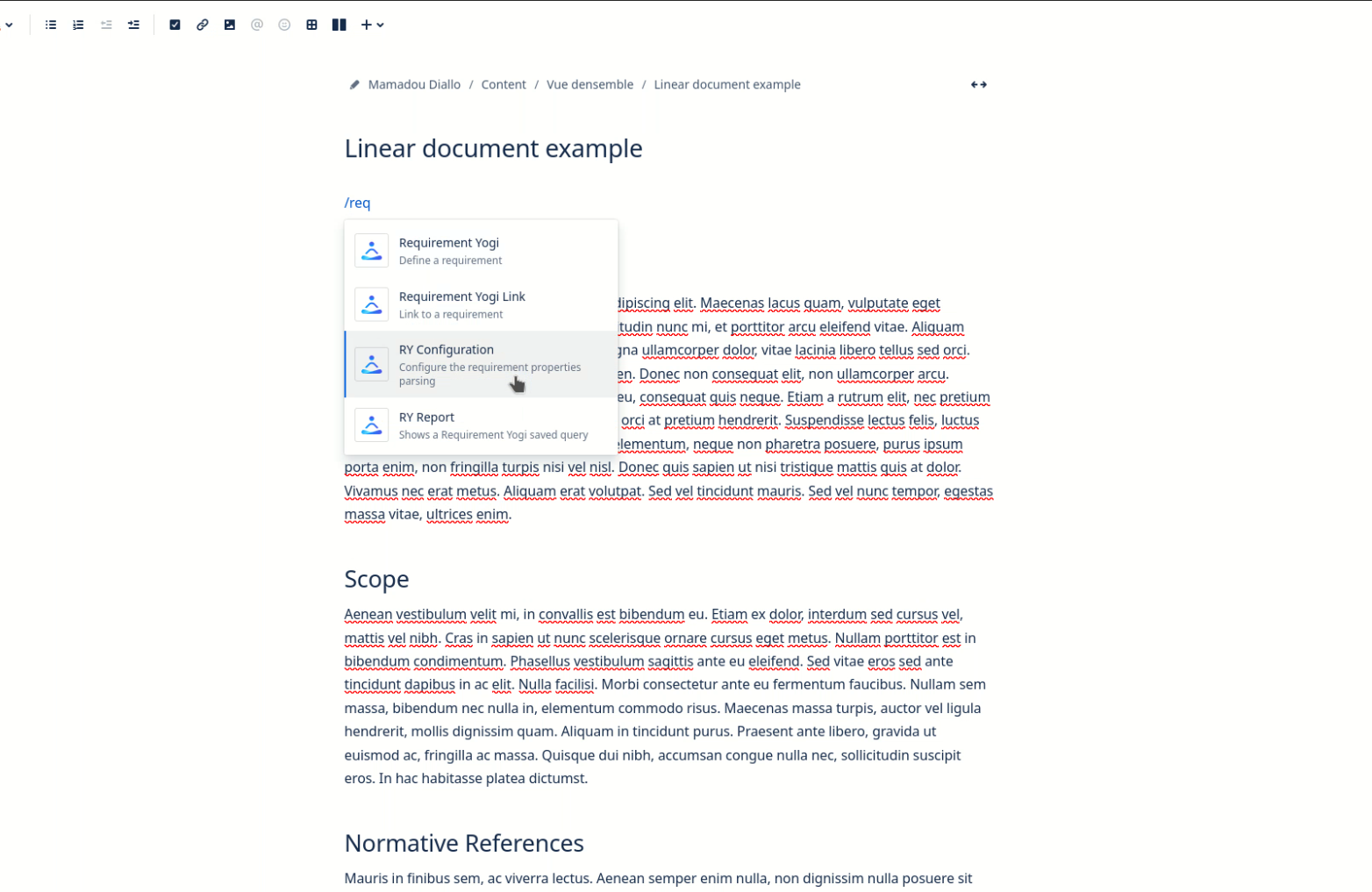 How to configure a linear document