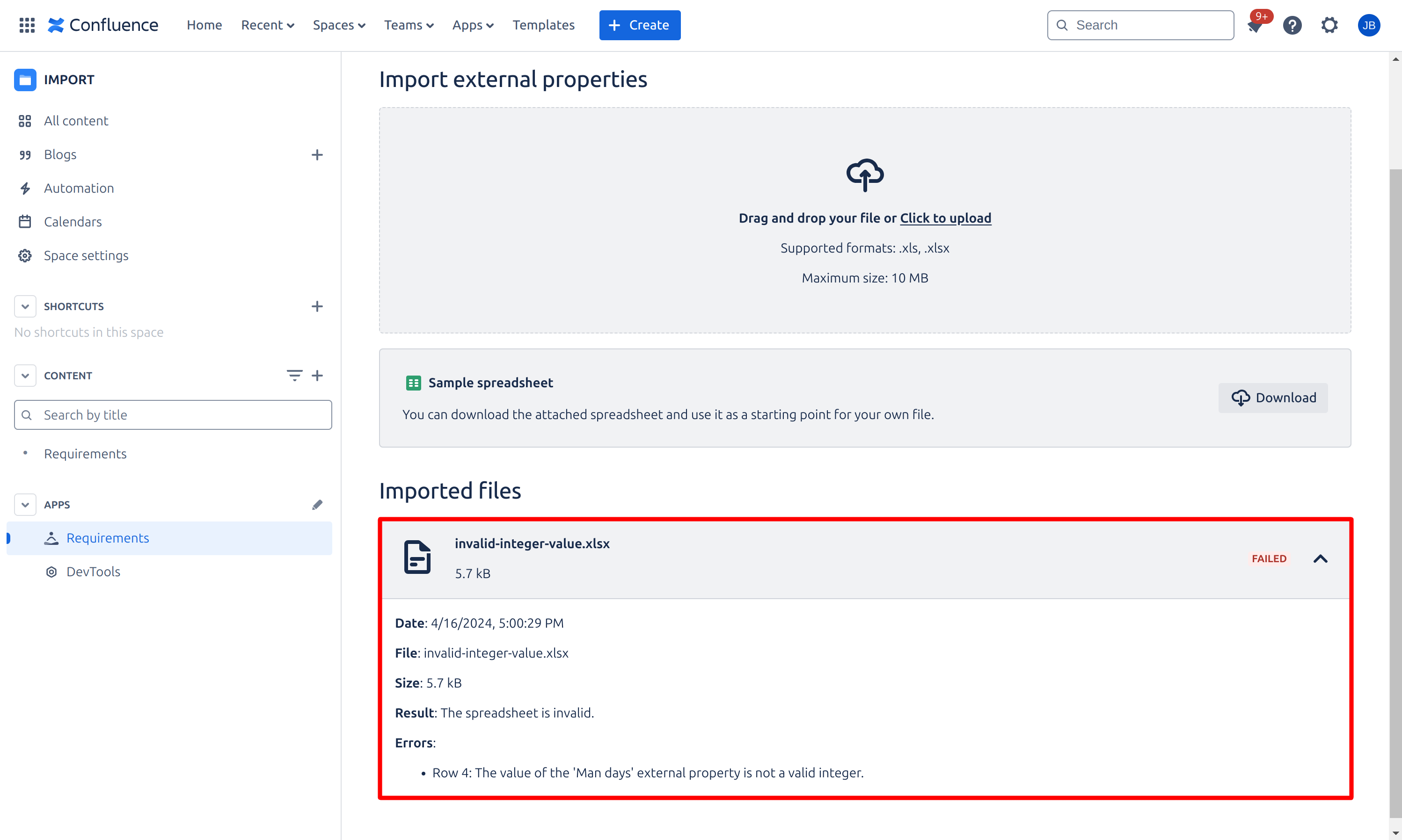 Excel Loop import: Import external properties